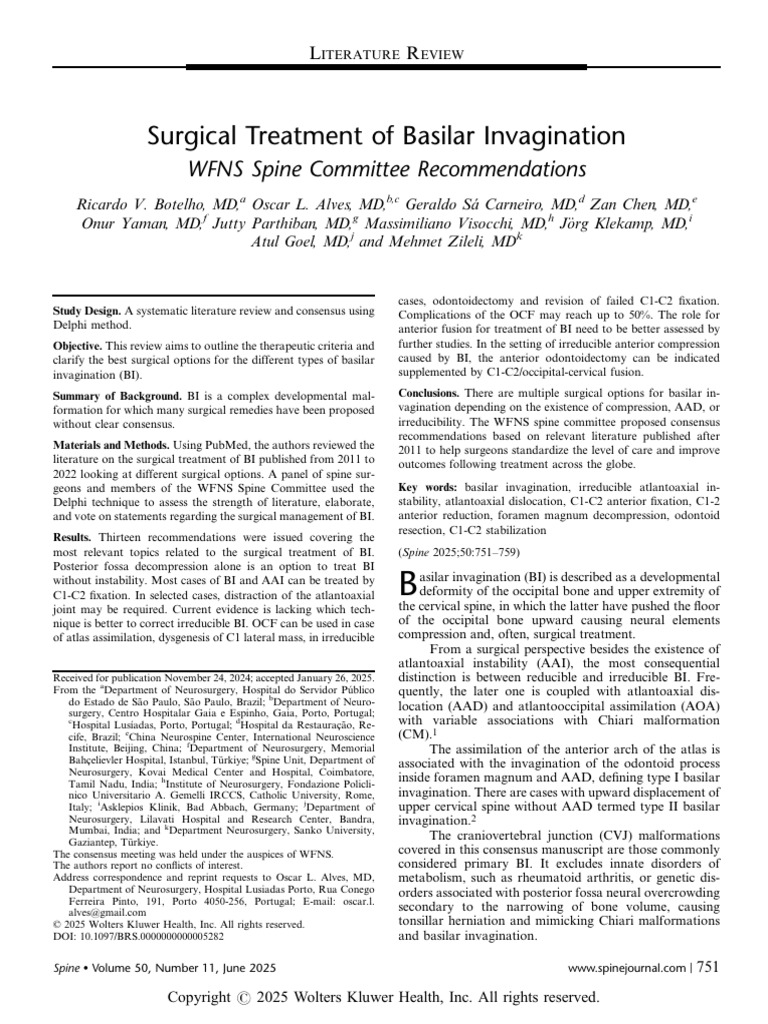 Surgical Treatment of Basilar Invagination wfns.6 | PDF