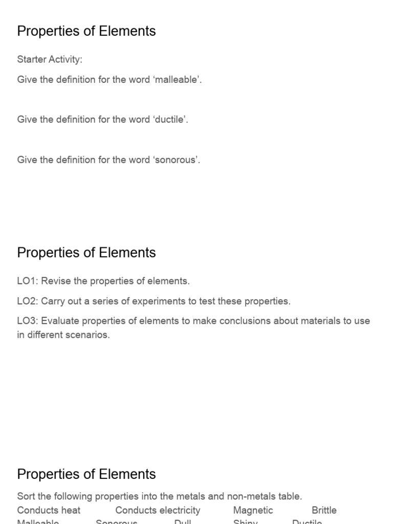 Properties of Elements: Metals vs Non-Metals | PDF | Ductility | Metals