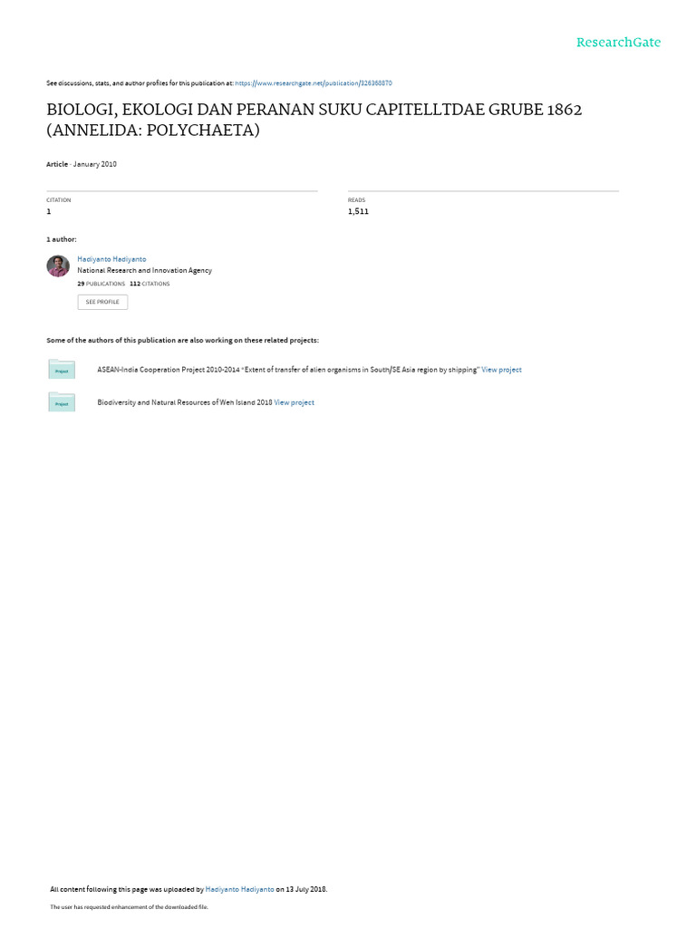 Biologi Ekologidan Peranan Suku Capitellidae | PDF