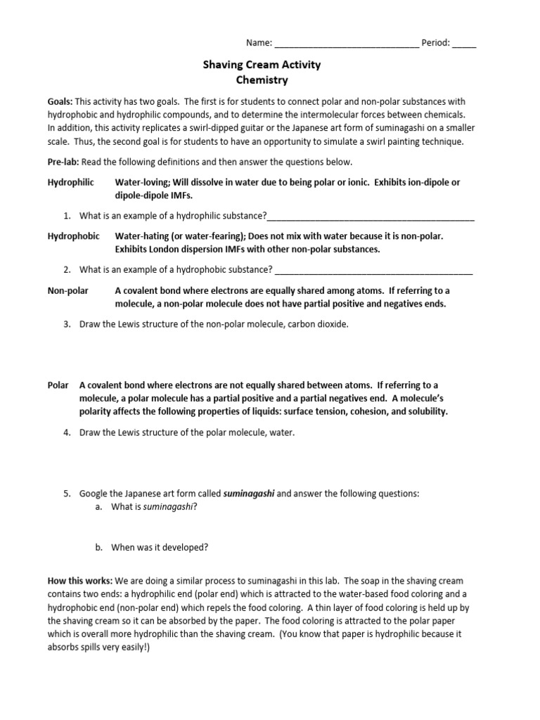 Shaving Cream Lab-IMF Version | PDF | Chemical Polarity | Chemical Bond