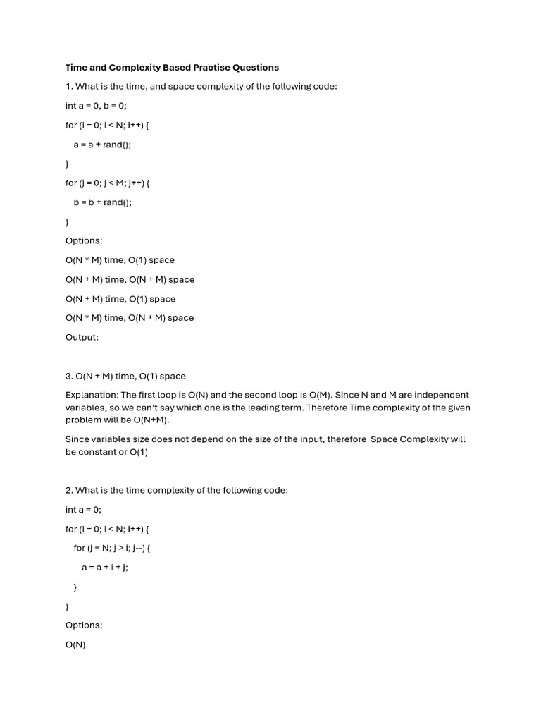 Time and Complexity Based Practise Questions | PDF