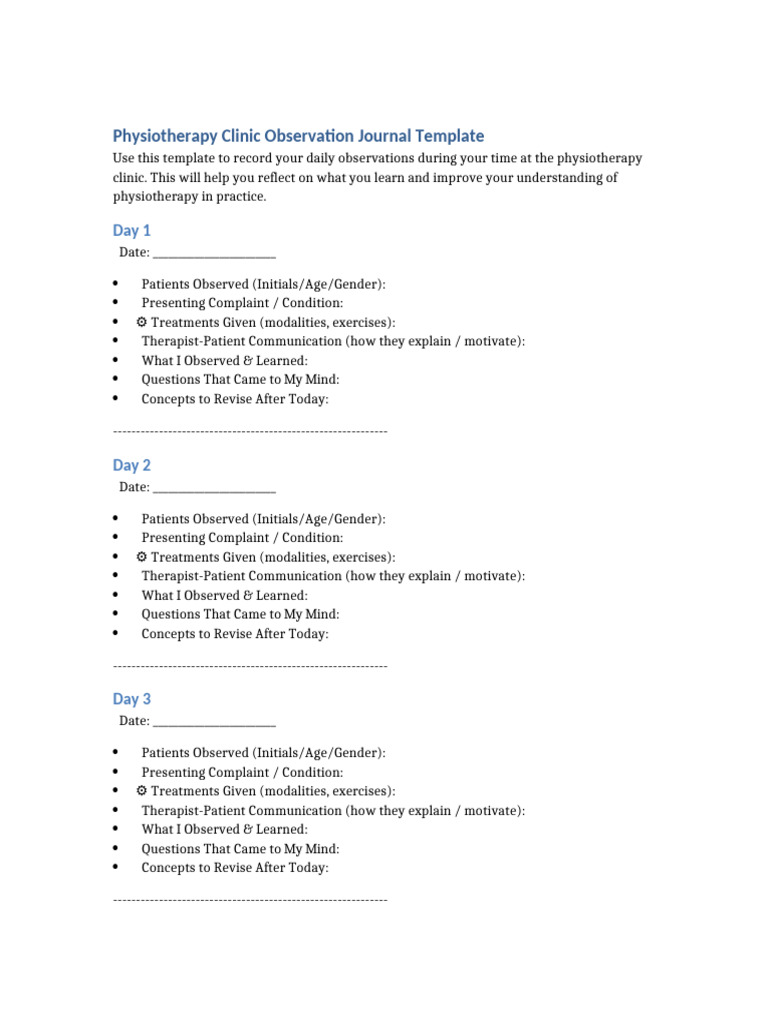 Physiotherapy Observation Journal Template BAMS | PDF | Physical Therapy | Mind