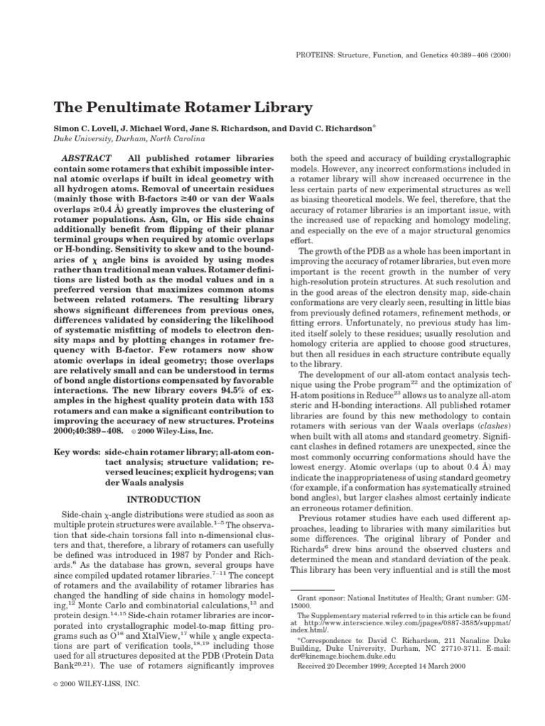 The Penultimate Rotamer Library | PDF | Conformational Isomerism ...