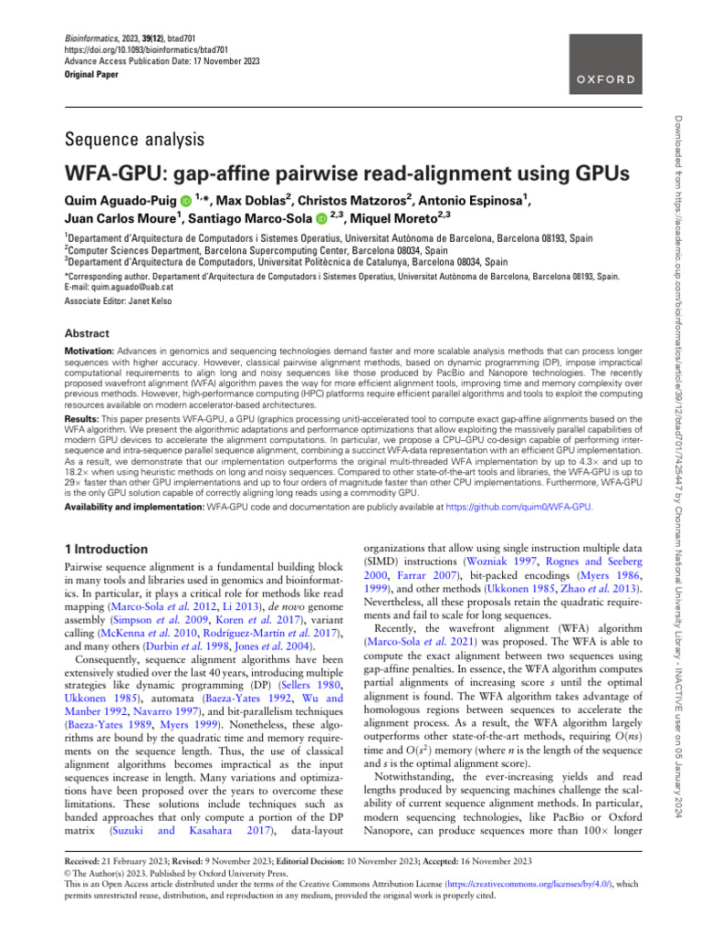 WFA-GPU: Gap-Affine Pairwise Read-Alignment Using GPUs | PDF | Parallel ...
