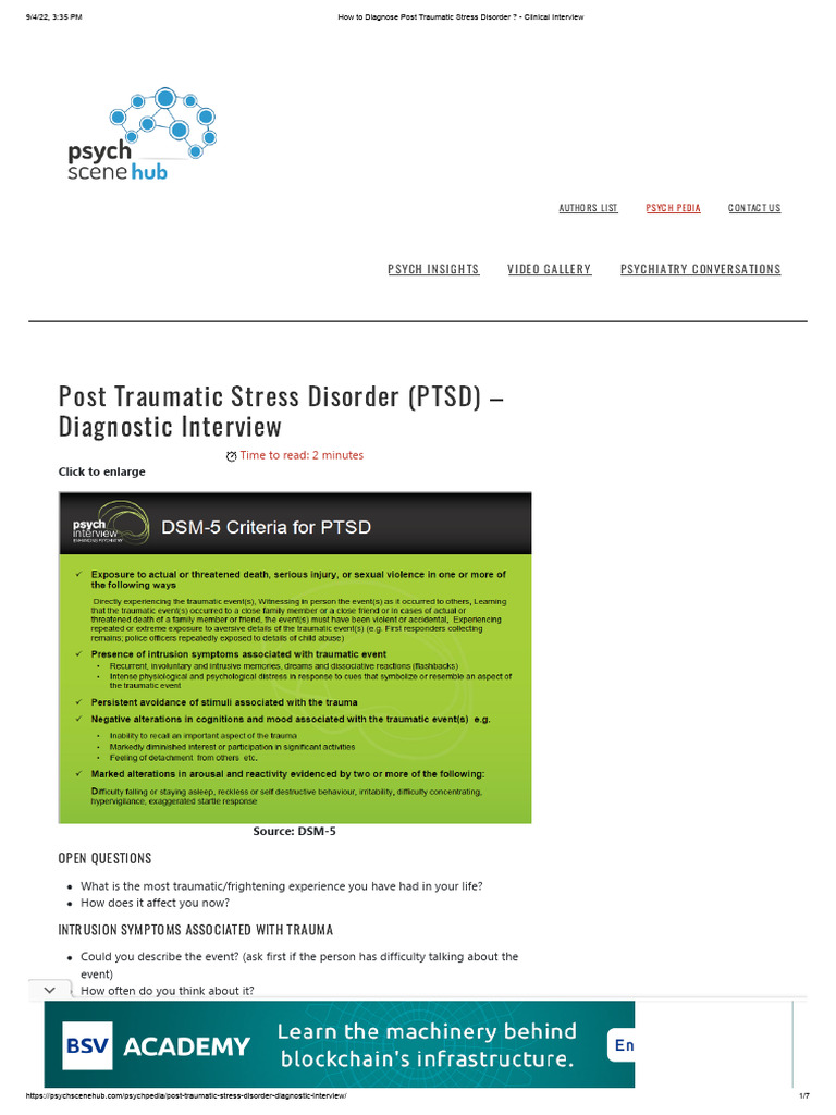 How To Diagnose Post Traumatic Stress Disorder - Clinical Interview ...