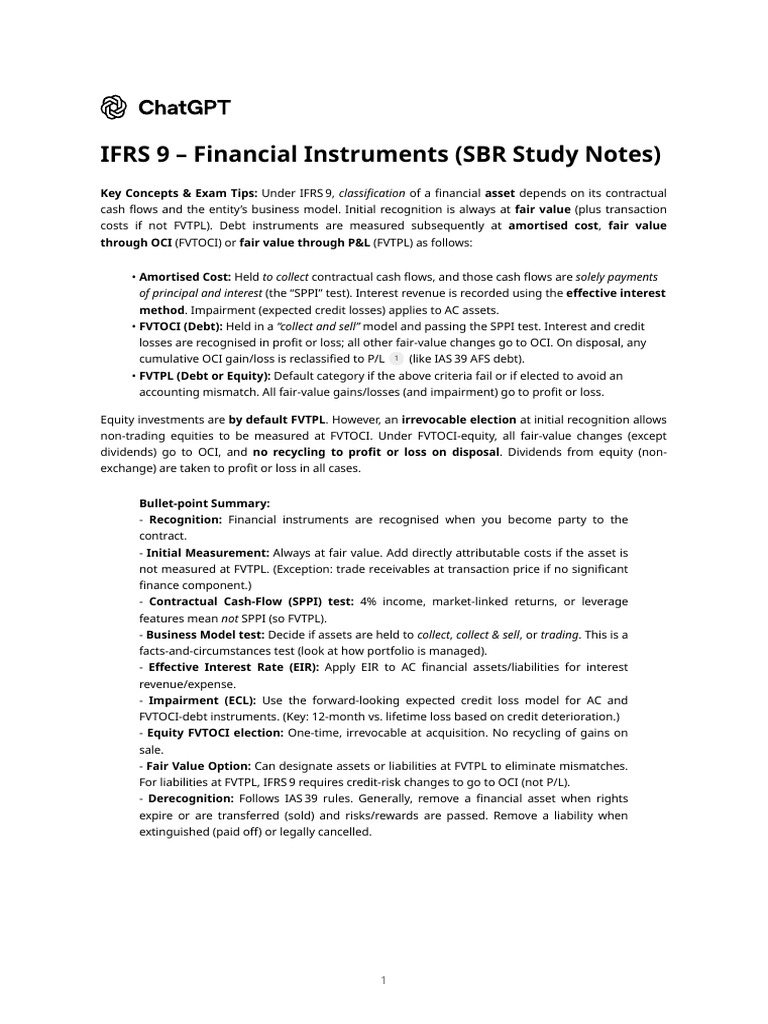 IFRS 9 - Financial Instruments (SBR Study Notes) | PDF | Fair Value ...
