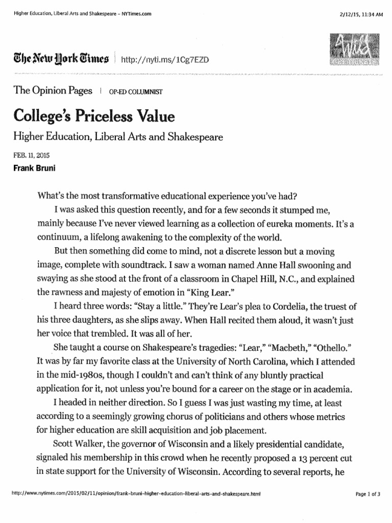 Bruni NYT Column | PDF