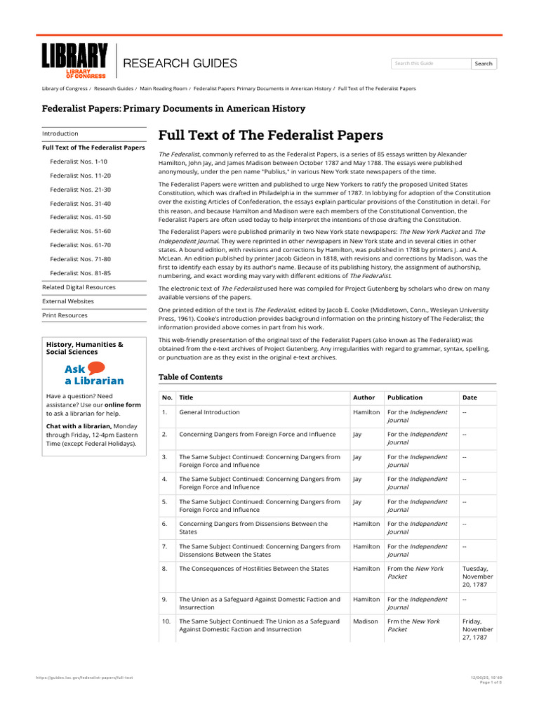 Full Text of The Federalist Papers - Federalist Papers - Primary ...