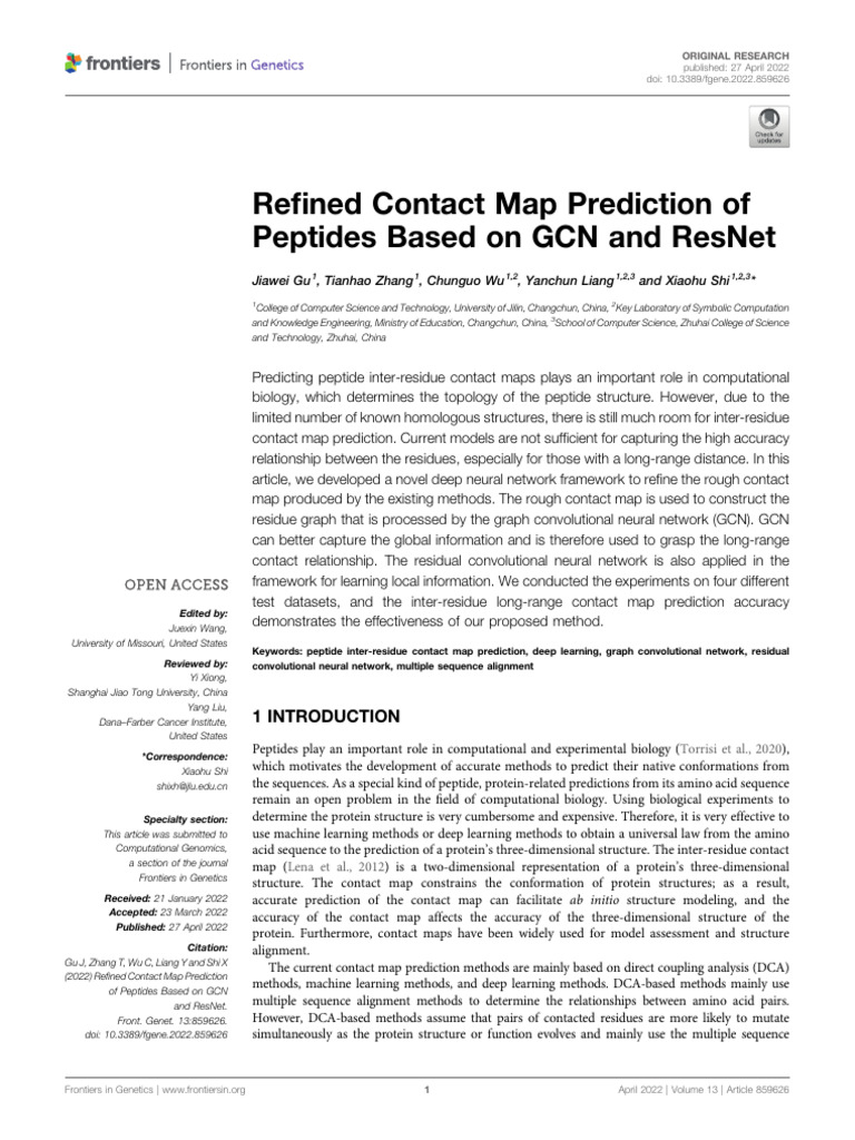 Refined Contact Map Prediction of Peptides Based On GCN and ResNet ...