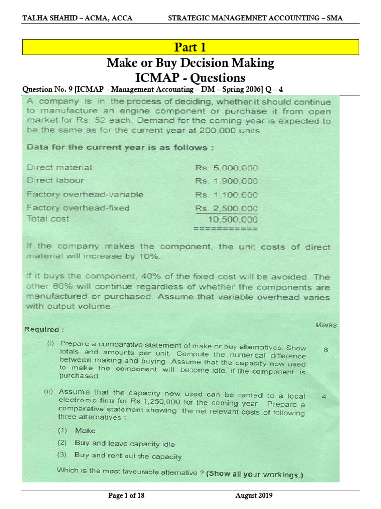 Make or Buy - Question | PDF | Business Economics | Business