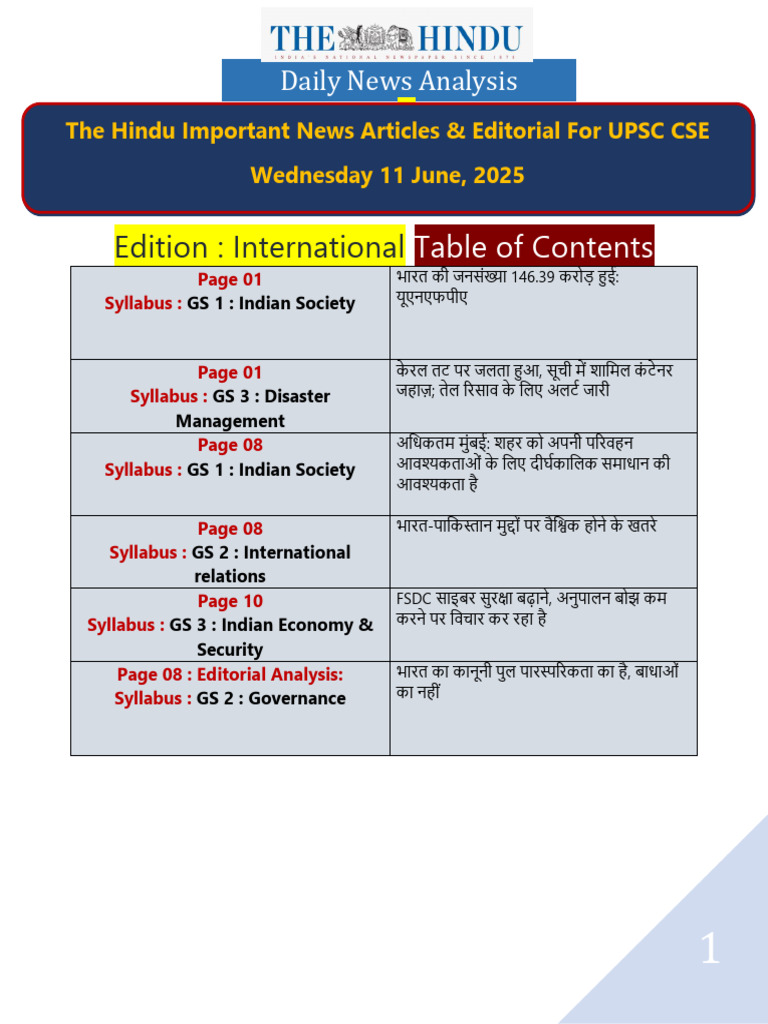 Hindi 11 June 2025 The Hindu Imp News Articles and Editorial | PDF