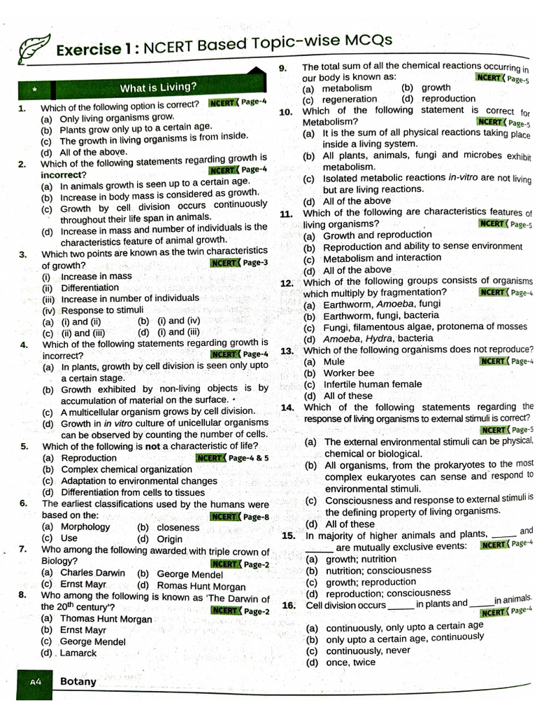 Living World+Biological Classification+Plant Kingdom MCQ | PDF