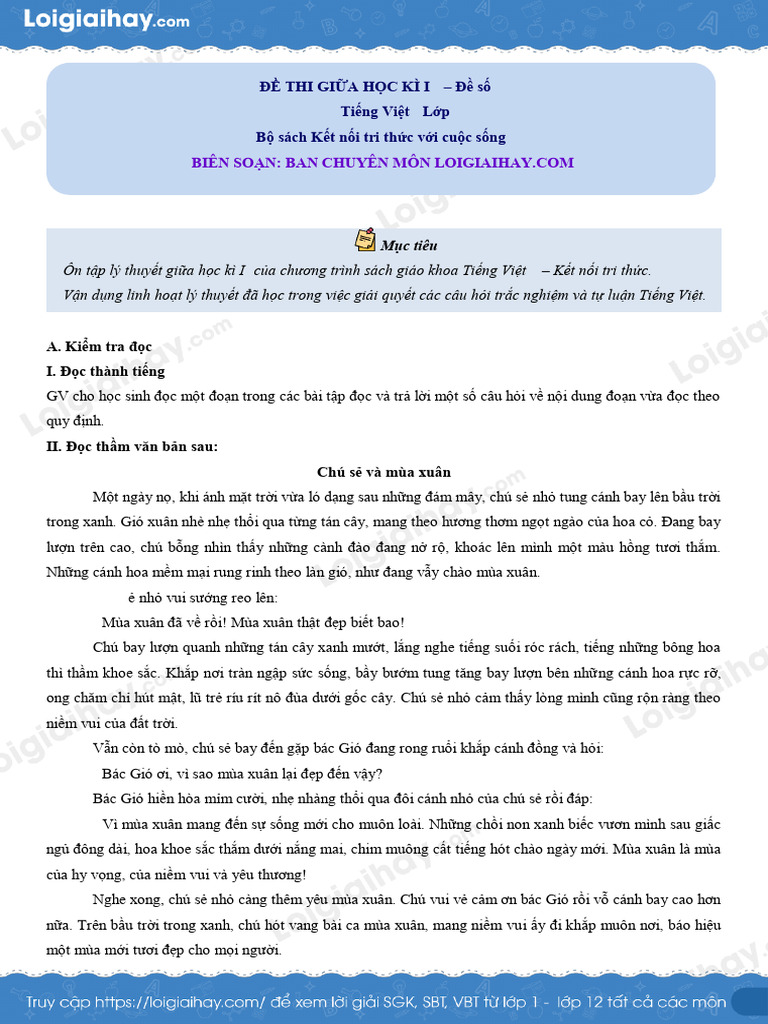 Giua Ky 2 Tiengviet Lop 3 De1 | PDF