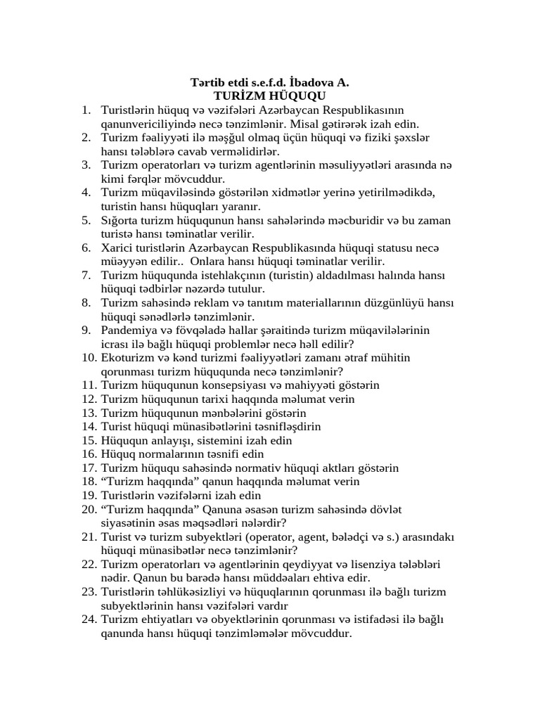 Turizm Bakalavr - Sual | PDF