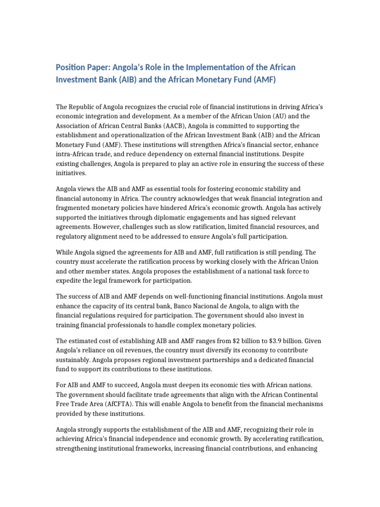 Angola Position Paper Draft | PDF | Angola | Economies