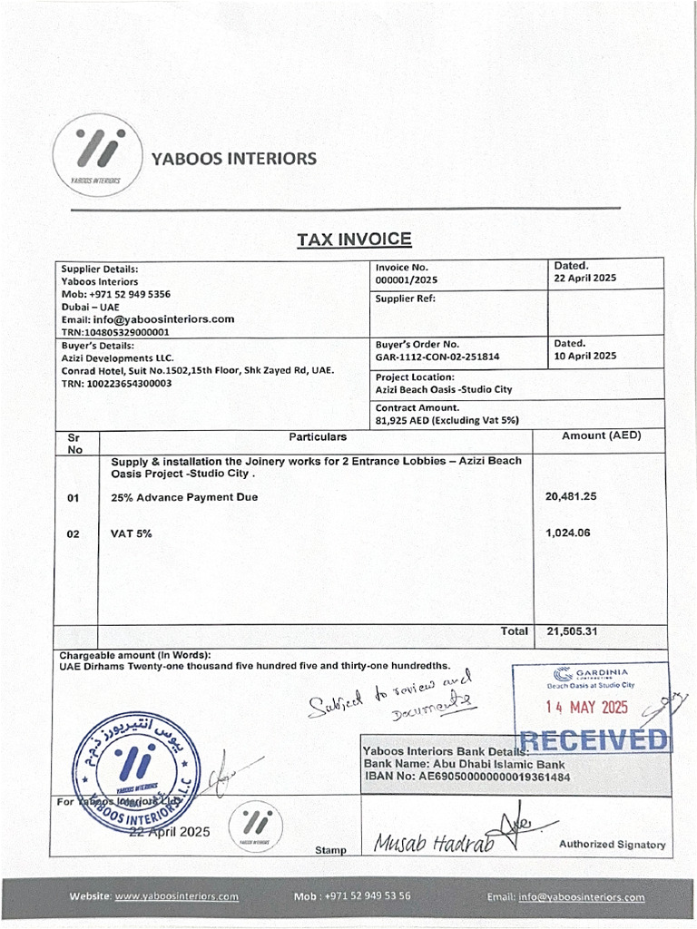 Advance Payment Tax Invoice | PDF