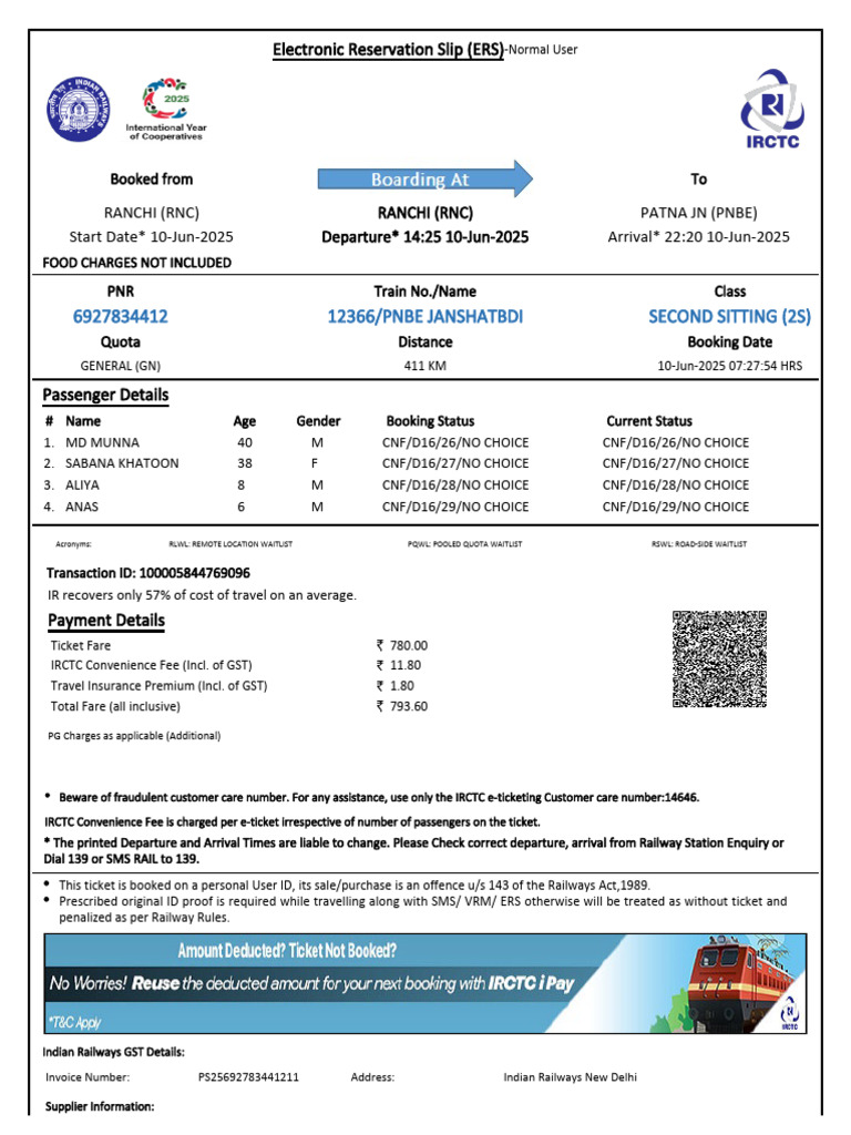 12366/pnbe Janshatbdi Second Sitting (2S) | PDF | Identity Document ...