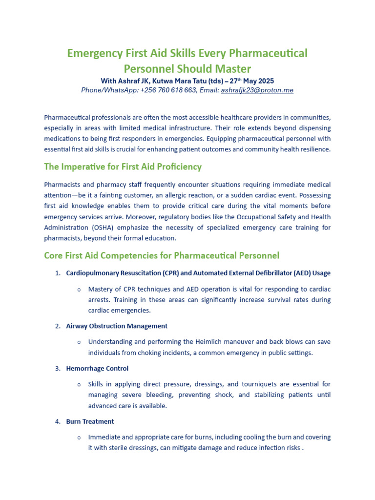 Essential First Aid Skills for Pharmacists | PDF | First Aid ...