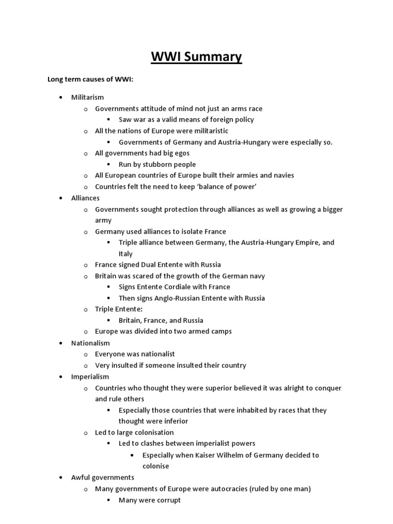 WWI Summary | PDF | Allies Of World War I | Austria Hungary