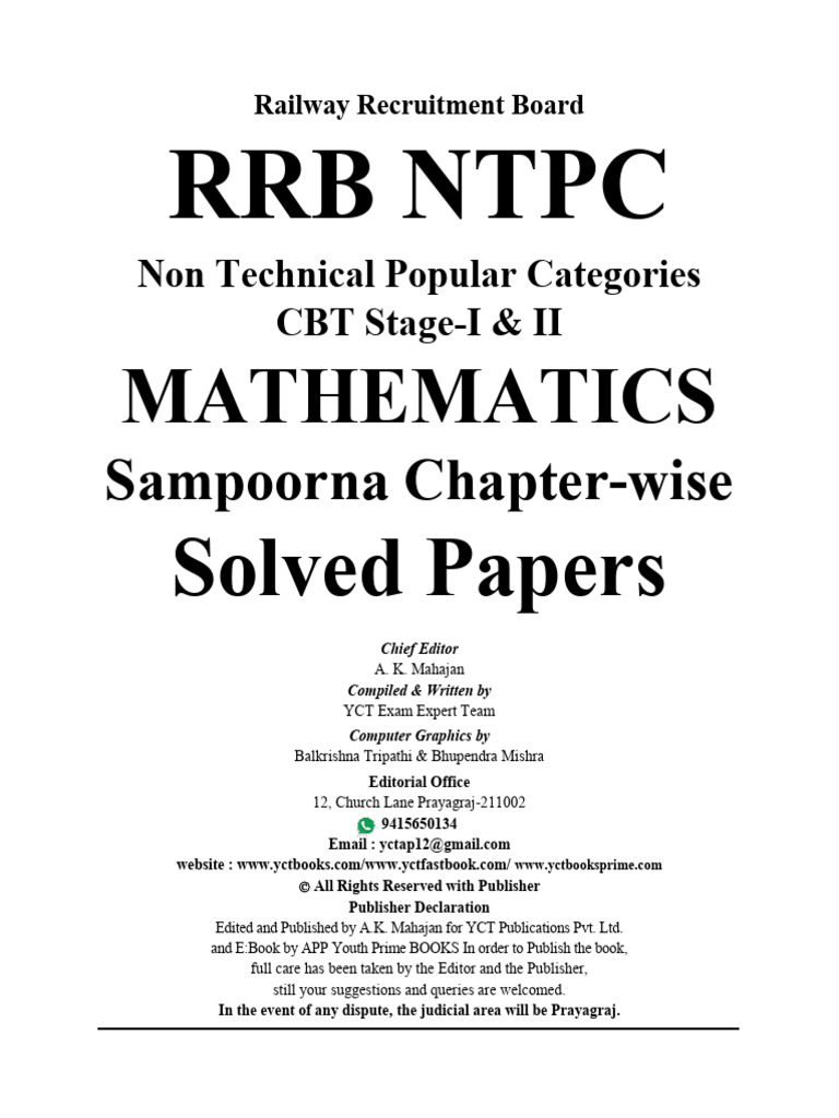 Demo 30 YCT 2025 RRB NTPC Mathematics Sampoorna Solved Papers Part 1 English Medium (2) | PDF ...