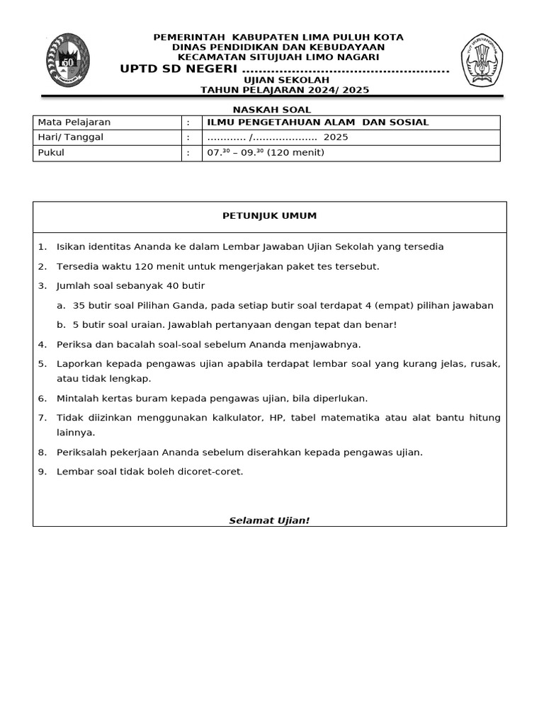 Soal Ipas Uas 2025 | PDF