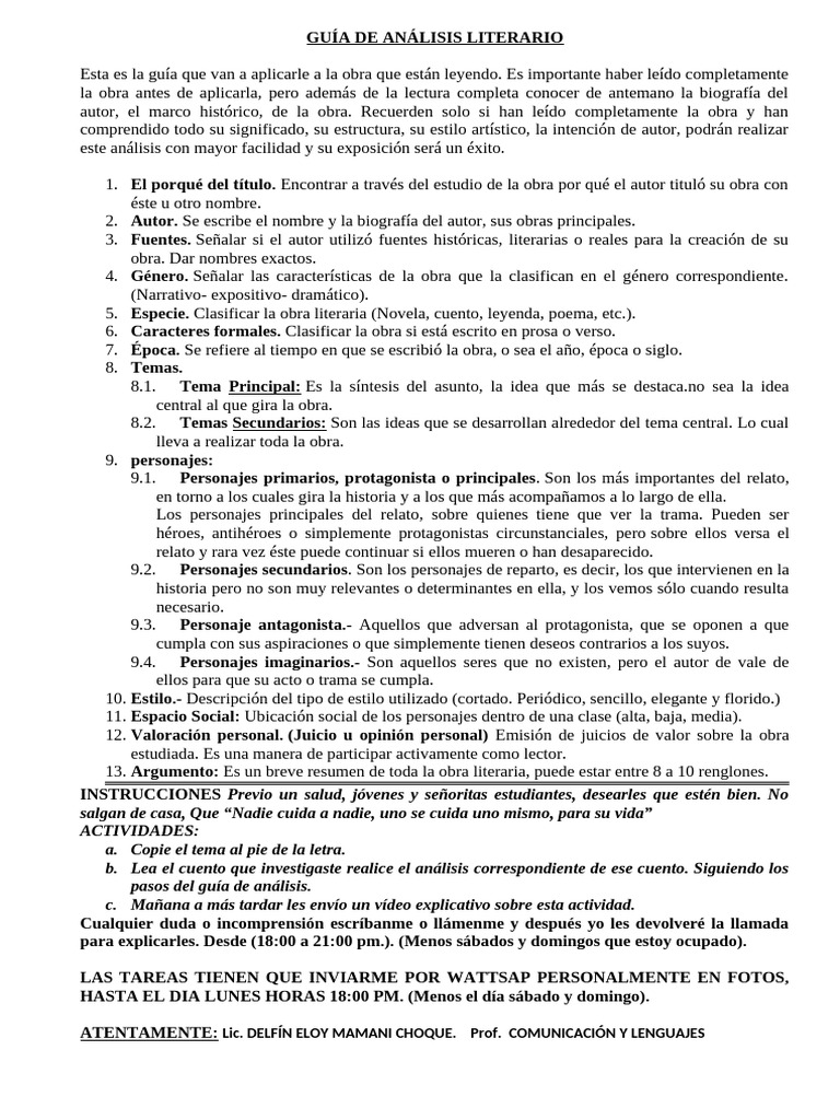 Guia de Analisis Literario | PDF | Autor | Cuentos