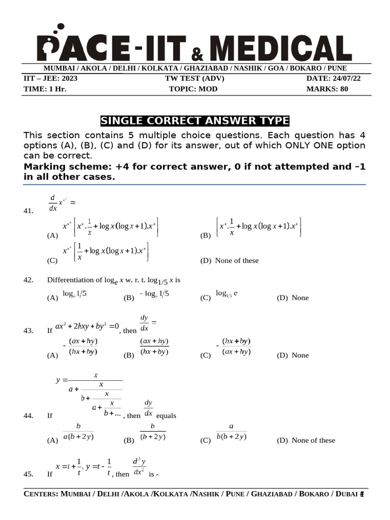 Method of Differentiation Advance Pyqs | PDF | Numbers | Mathematical Concepts