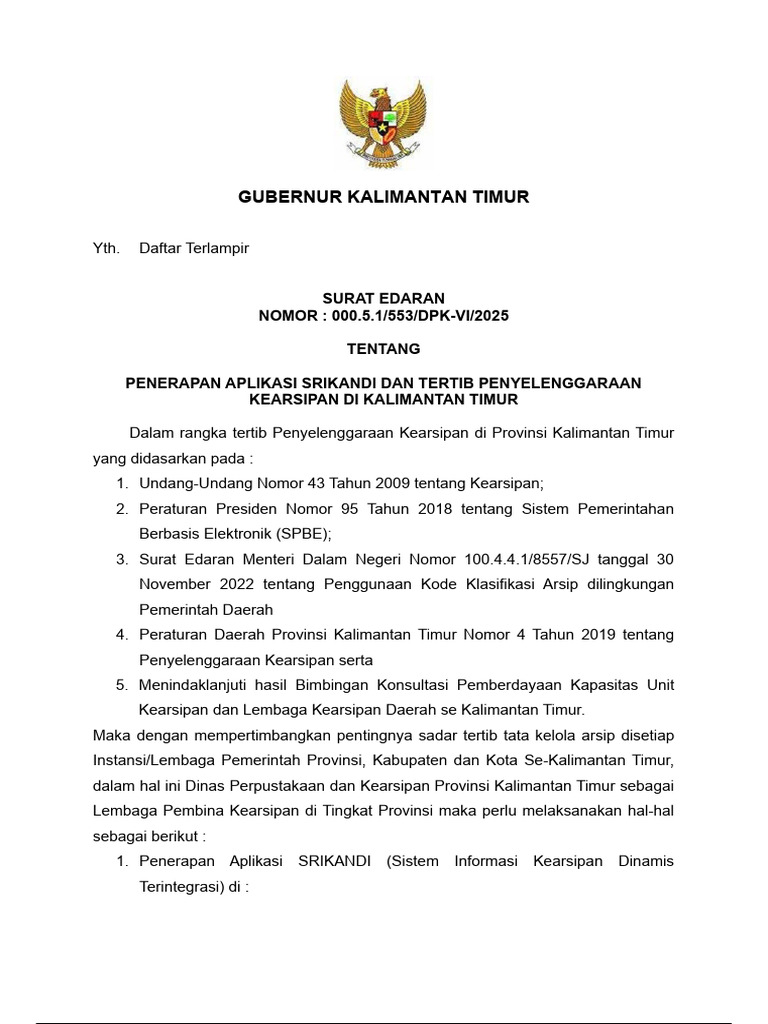 Surat Edaran Gubernur Kaltim 2025-Tte | PDF
