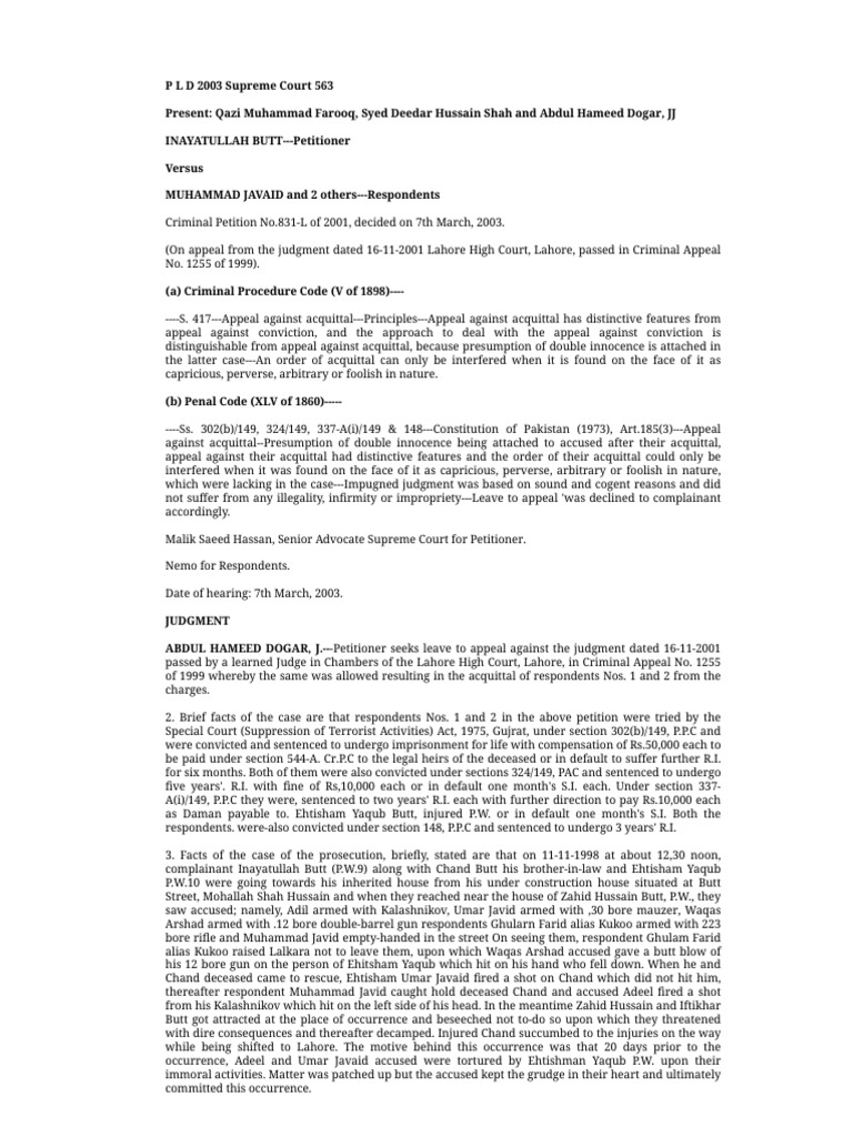 P L D 2003 Supreme Court 563 | PDF | Acquittal | Judgment (Law)