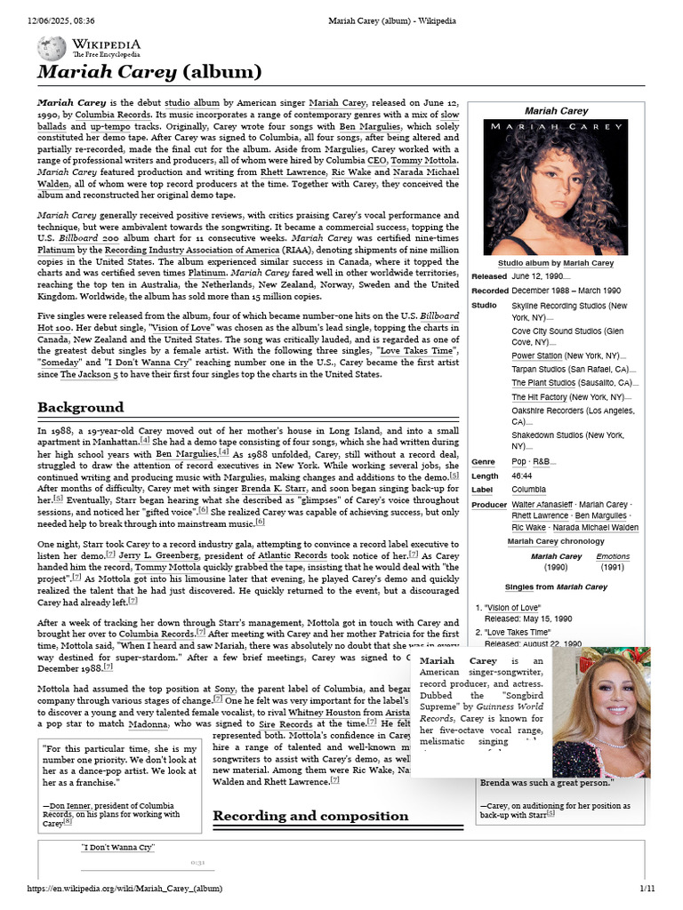 Mariah Carey (Album) - Wikipedia | PDF | Music Industry | Recorded Music