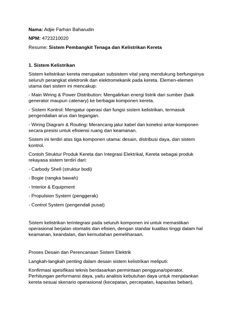 Sistem Penggerak Terdistribusi Kereta | PDF