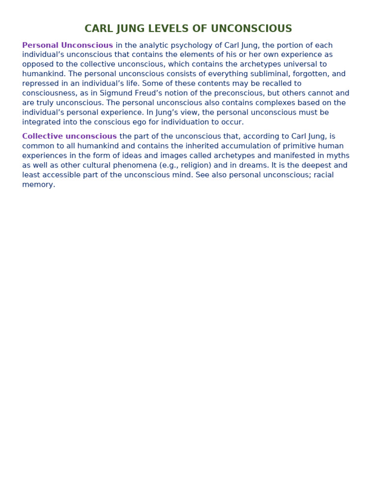 Jung's Personal vs. Collective Unconscious | PDF