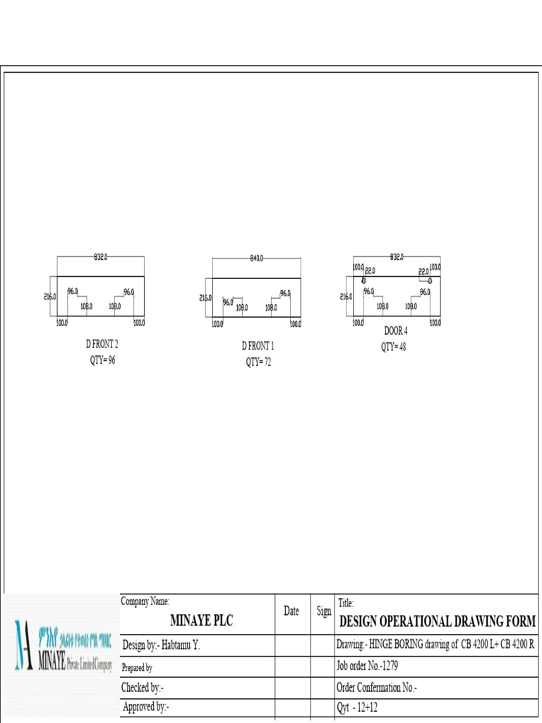 Minaye PLC Design Operational Drawing Form: Door 4 QTY 48 D Front 2 QTY 96 D Front 1 QTY 72 | PDF