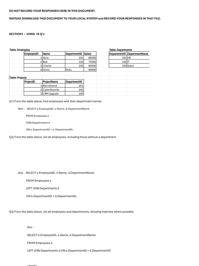 SQL Assessment Test Questions | PDF | Databases | Data Management