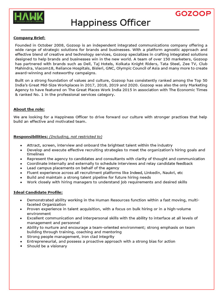 Happiness Officer (HR) HAWK | PDF | Social Psychology | Business