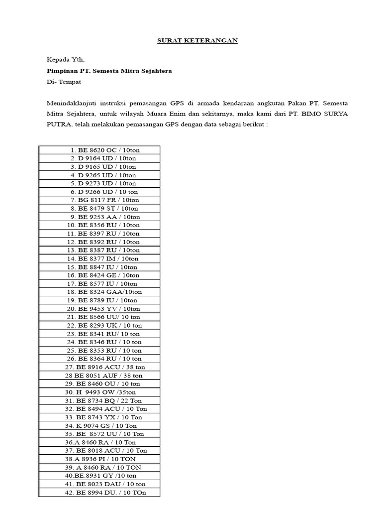 Surat Keterangan PT BIMO SURYA PUTRA 36 Muara Enim-6 | PDF