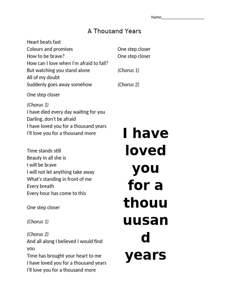 A Thousand Years Lyrics PDF | PDF