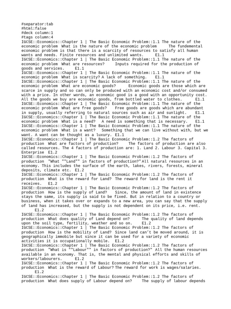 IGCSE__Economics__Chapter 1 _ The Basic Economic Problem | PDF ...