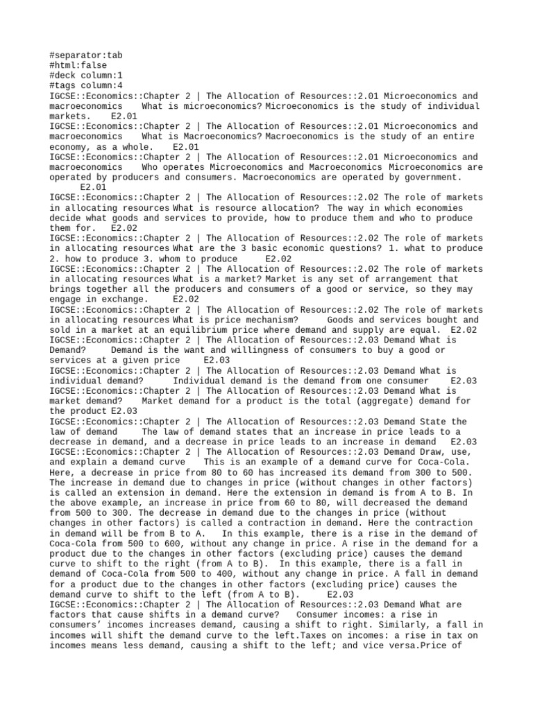 IGCSE - Economics - Chapter 2 - The Allocation of Resources | PDF ...