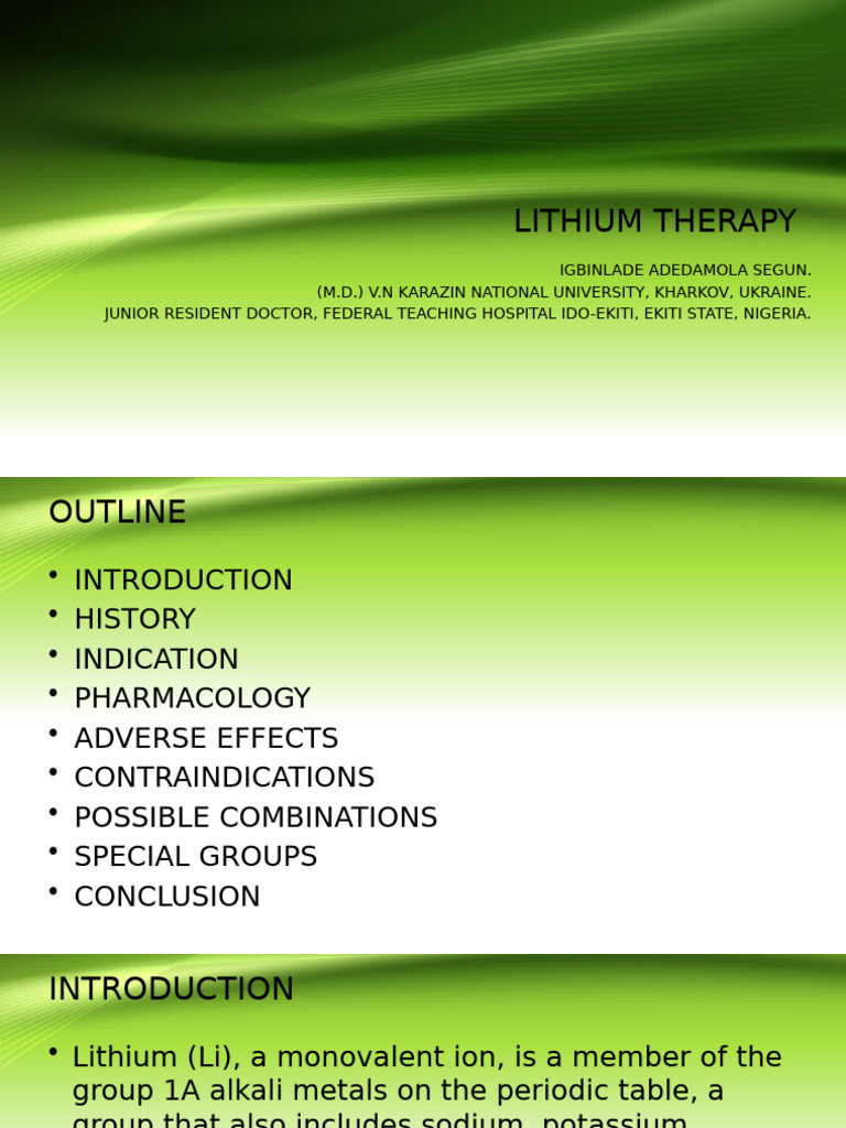 Lithium Therapy: Indications & Risks | PDF | Dose (Biochemistry ...