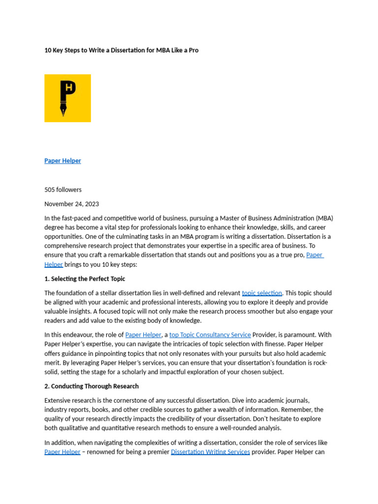 10 Key Steps To Write A Dissertation For MBA Like A Pro | PDF | Methodology | Thesis