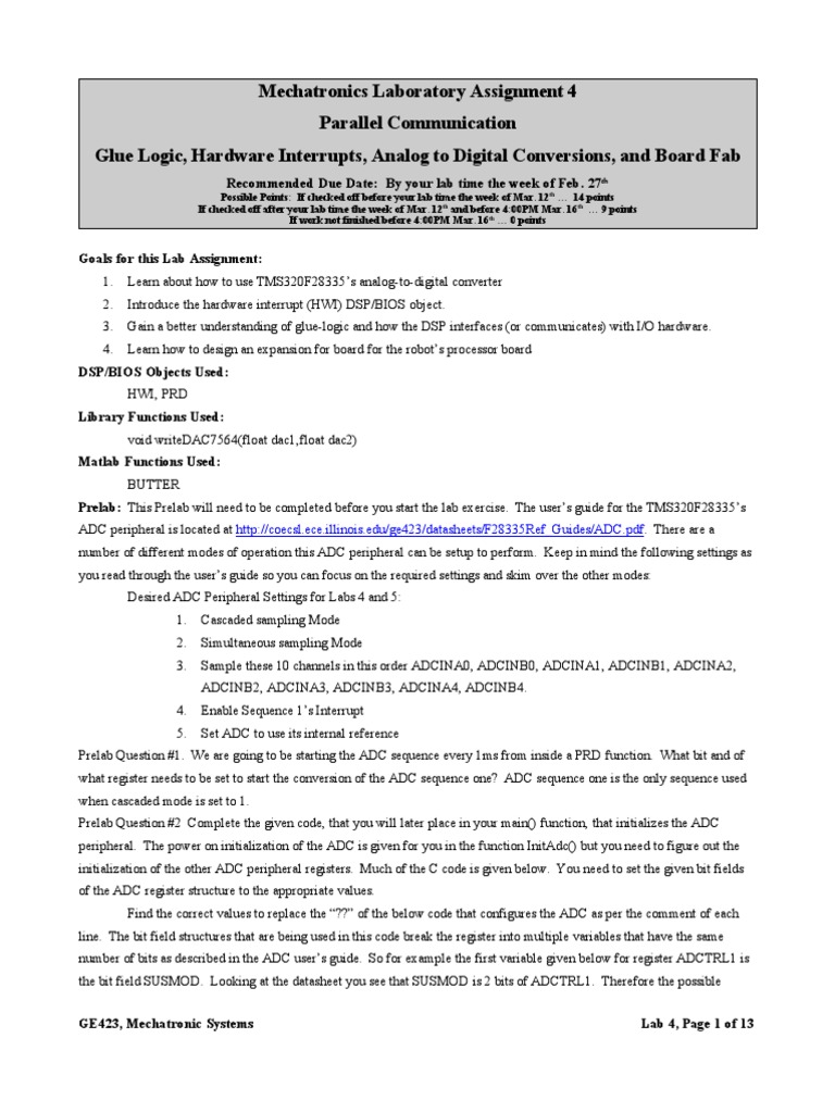 Ge423 Lab4 | PDF | Analog To Digital Converter | Digital Signal Processing