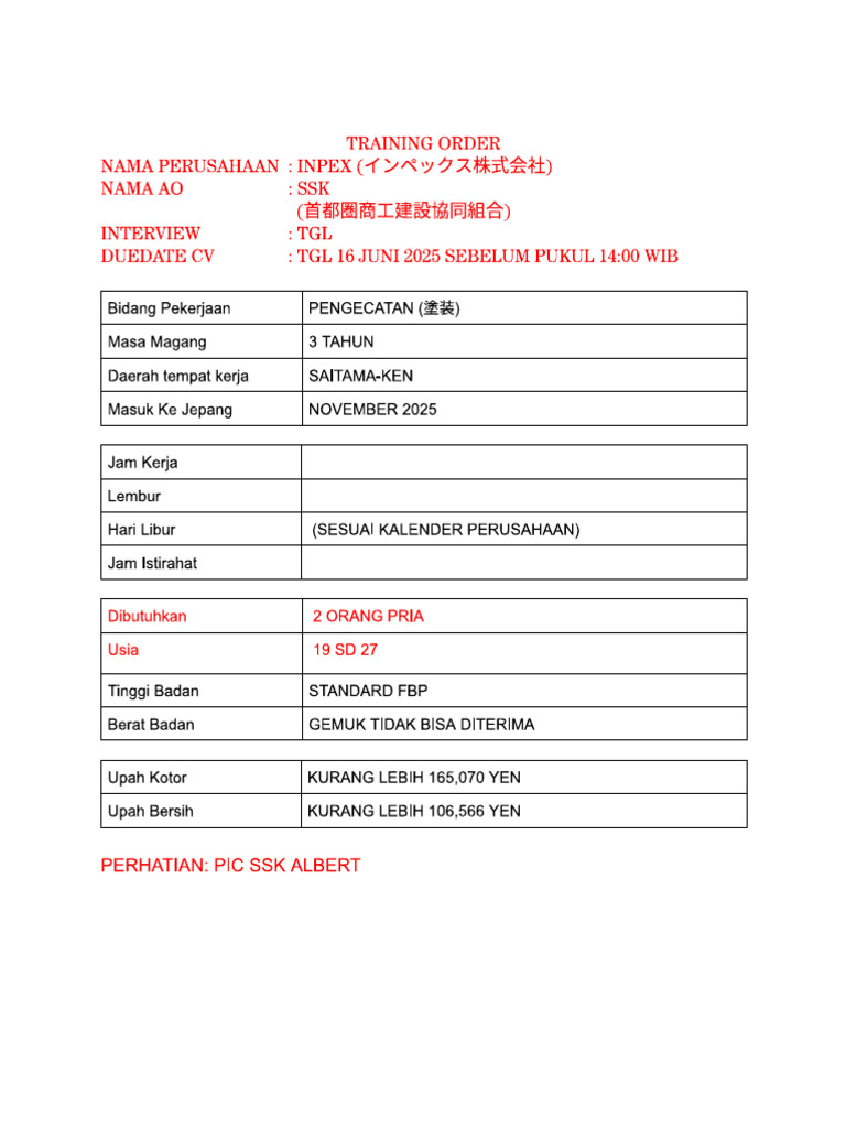 Training Order Inpex | PDF