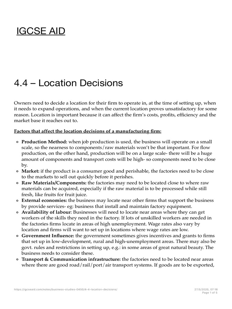 44 Location Decisions IGCSE AID | PDF | Factory | Labour Economics