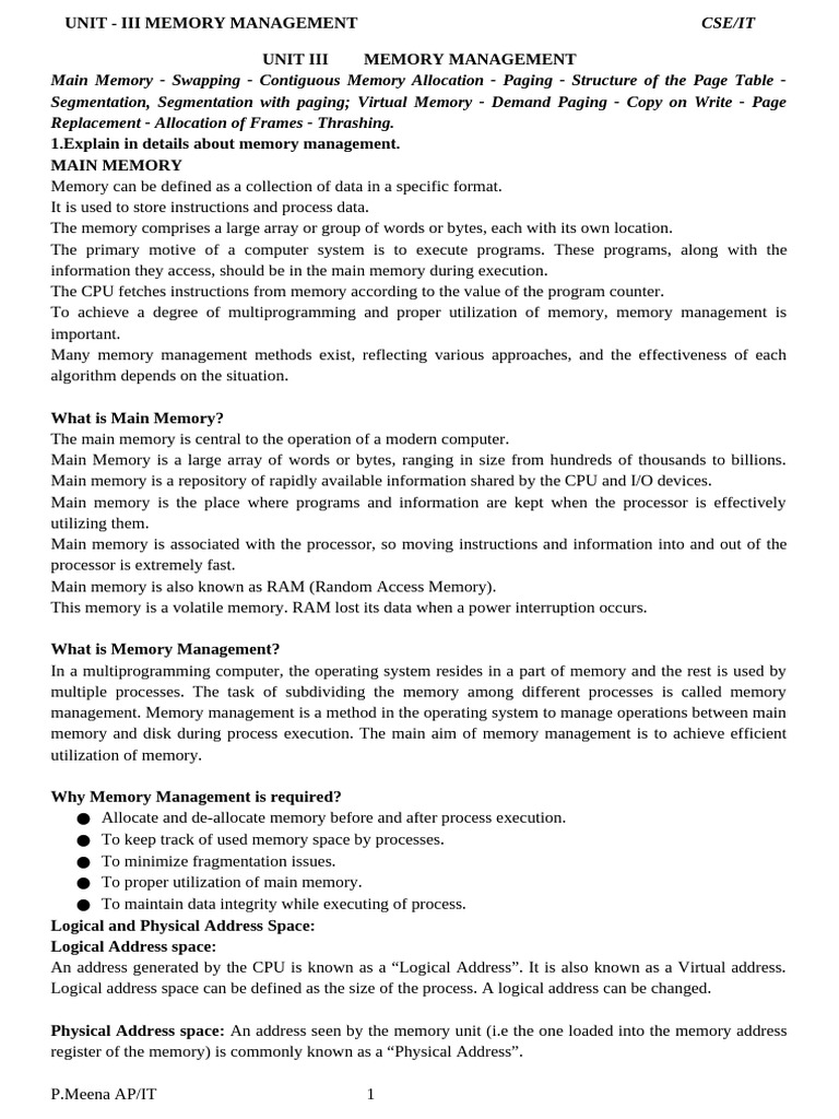 Unit-III - Memory Management | PDF | Library (Computing) | Computer Data Storage