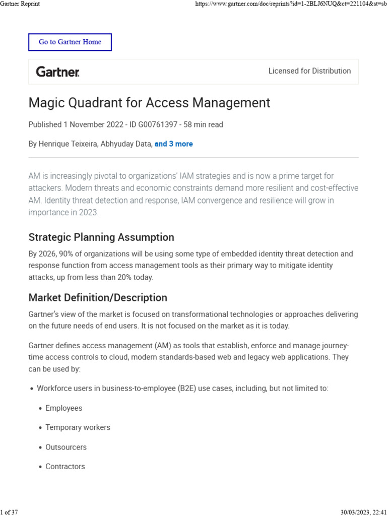 Gartner Reprint Access Management | PDF | Cloud Computing | Oracle ...
