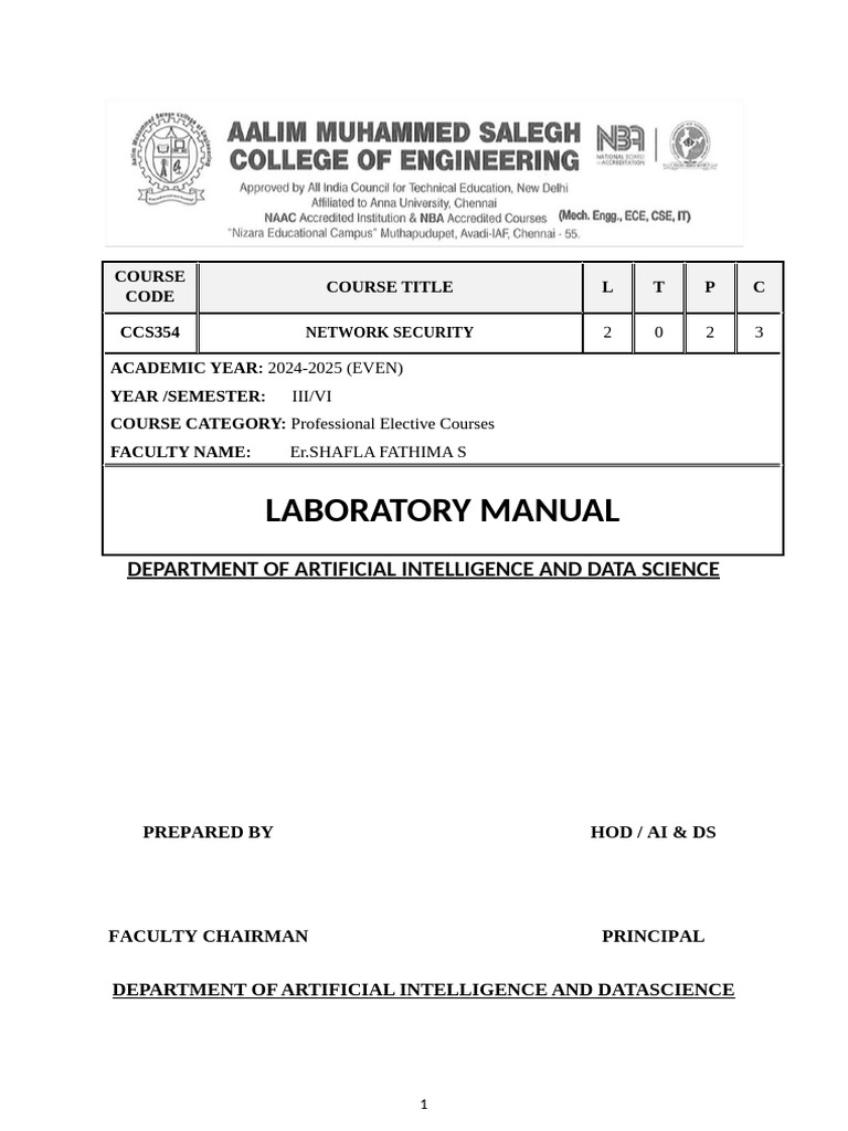 Ccs354 Network Security Lab Manual | PDF | Encryption | Computer Network