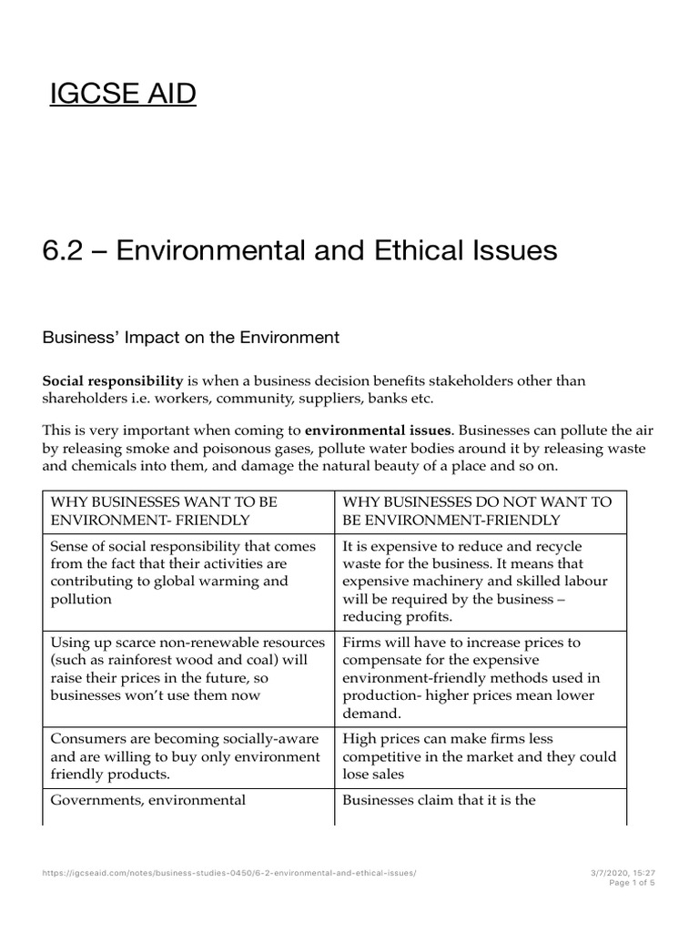 62 Environmental and Ethical Issues IGCSE AID 1 | PDF | Externality ...