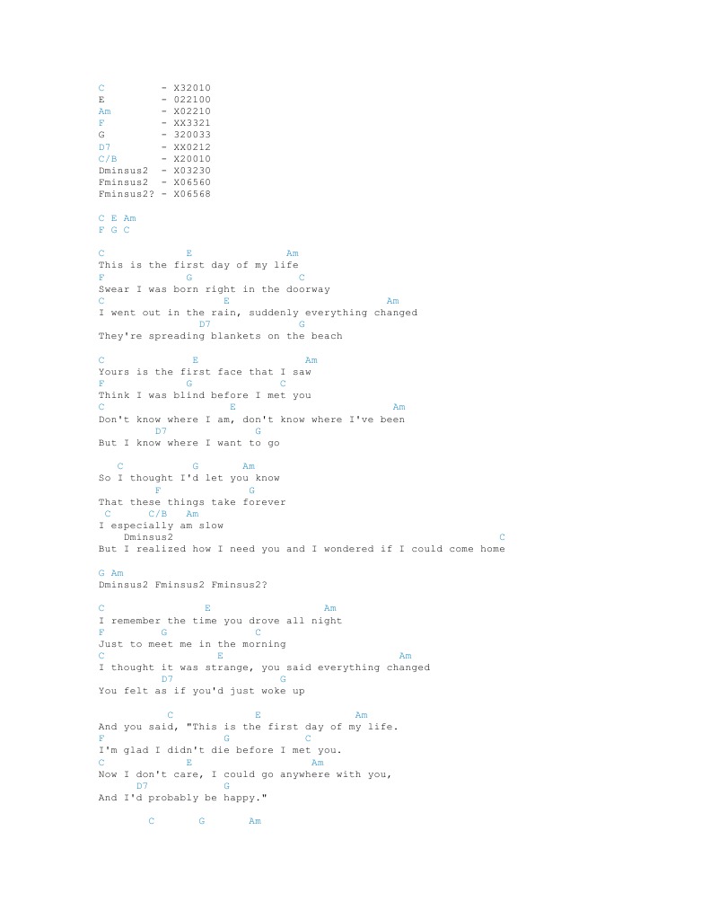 First Day of My Life Chords & Lyrics | PDF