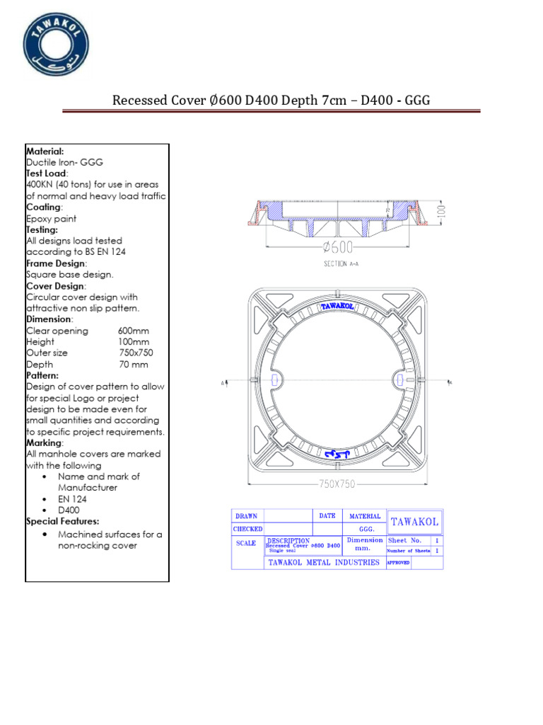 Recessed Ø600 7cm D400 Square Base | PDF